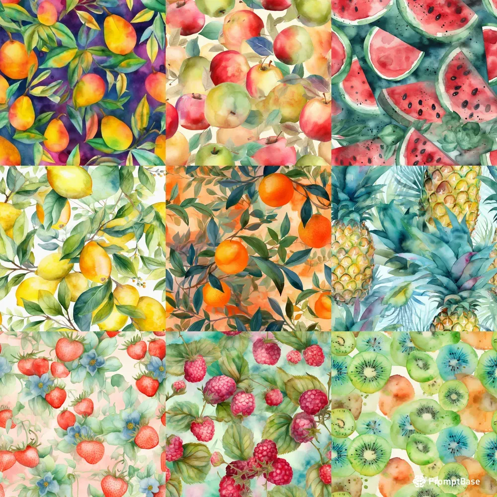 Fruit Watercolor Seamless Patterns Midjourney Prompt | PromptBase