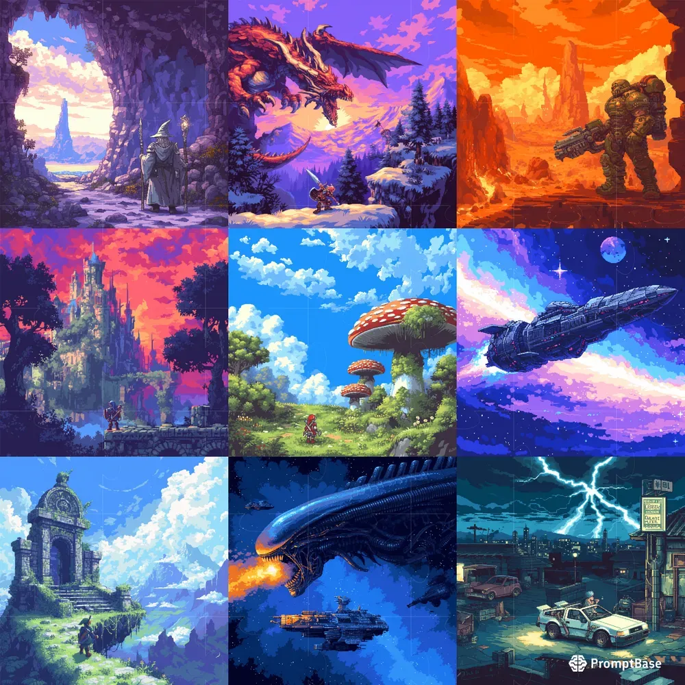 Screenshots Of The Video Games Snes Pixels Midjourney Prompt | PromptBase