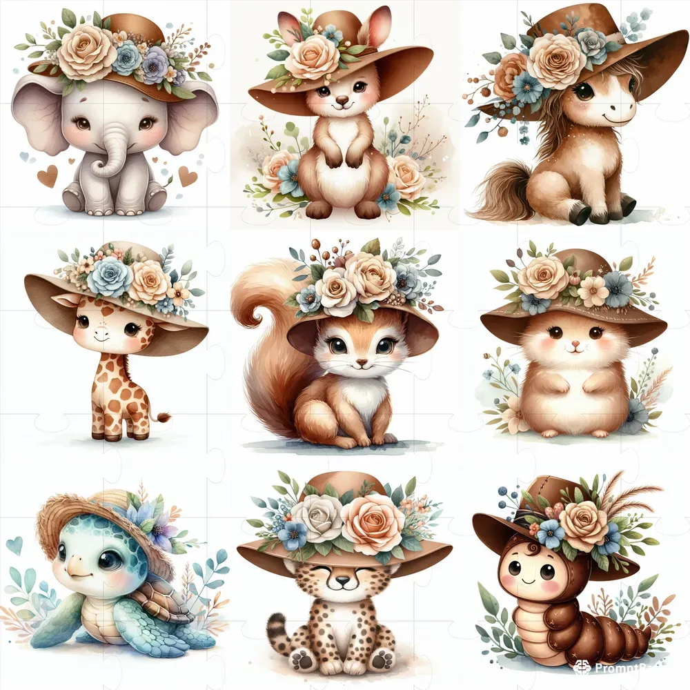 Adorable Baby Animal Watercolor Cliparts DALL·E Prompt | PromptBase