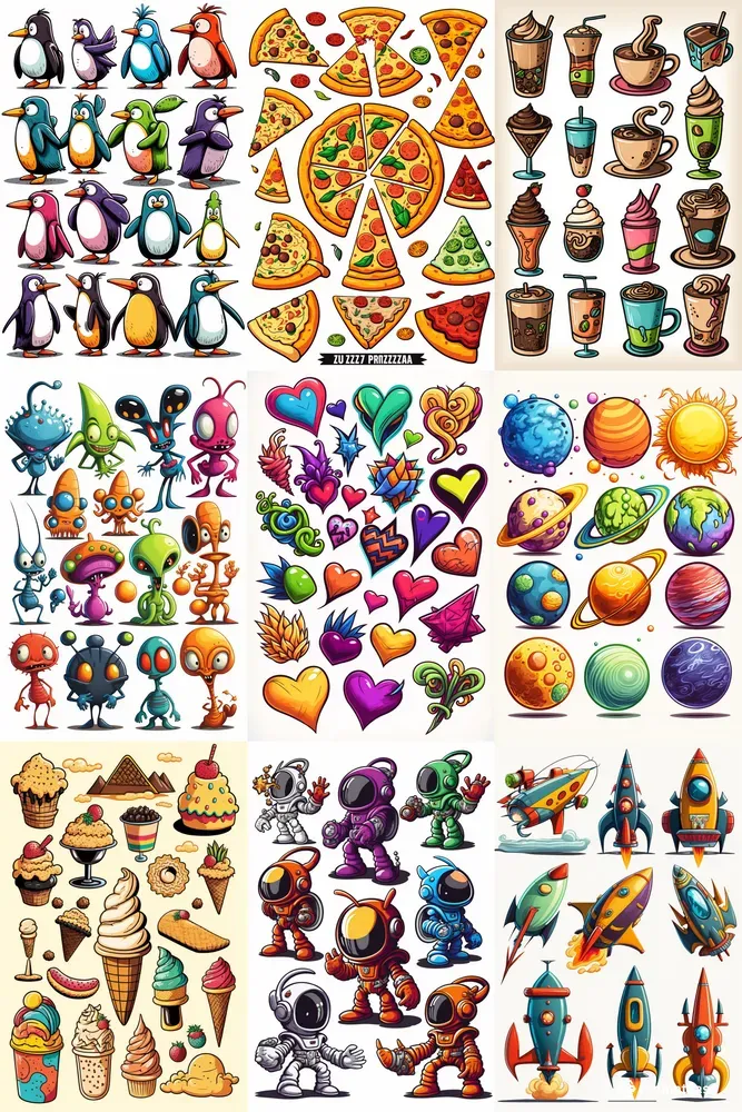 Cartoon Doodle Sticker Sheets Midjourney Prompt | PromptBase