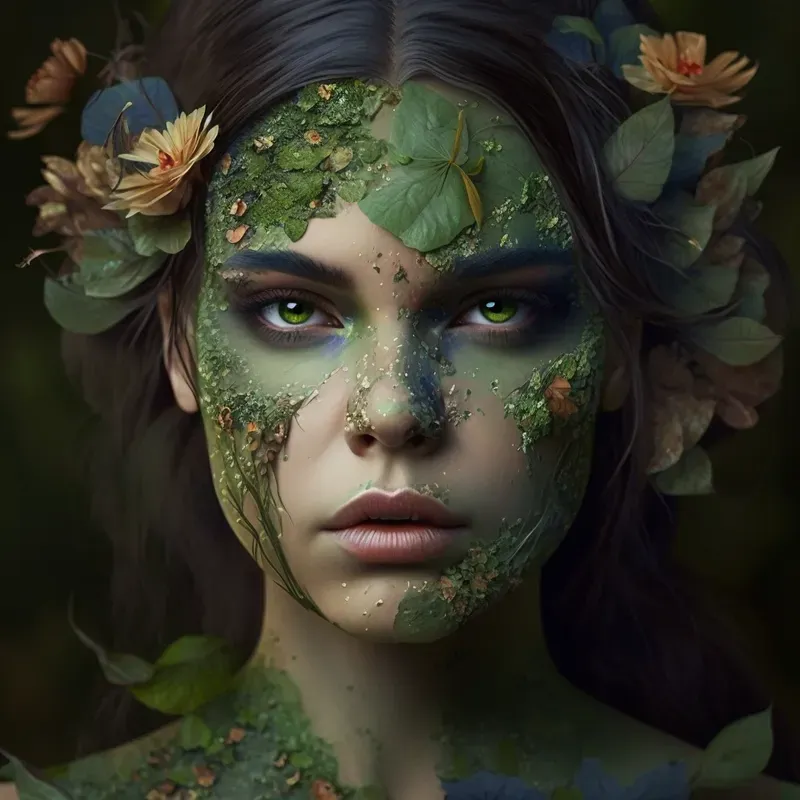 Human Faces Made With Nature Elements Midjourney Prompt | PromptBase