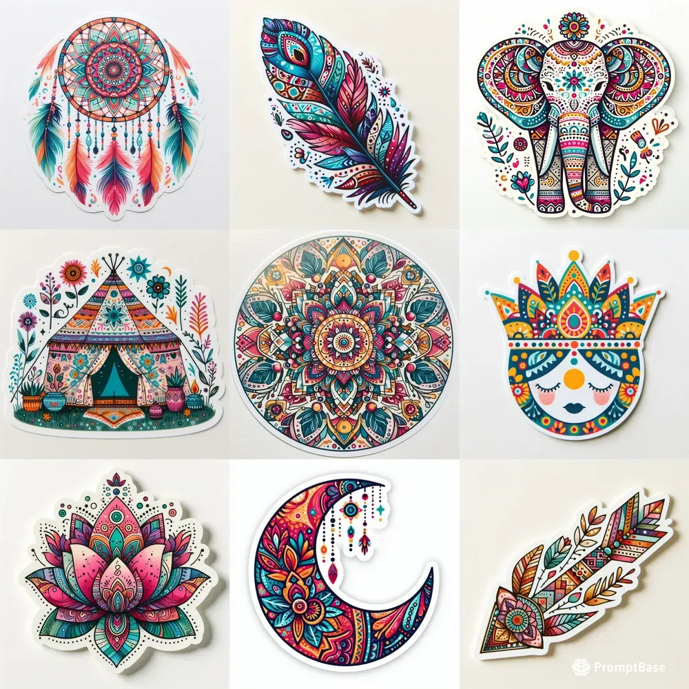 Stickers In Boho Style Cliparts DALL·E Prompt | PromptBase