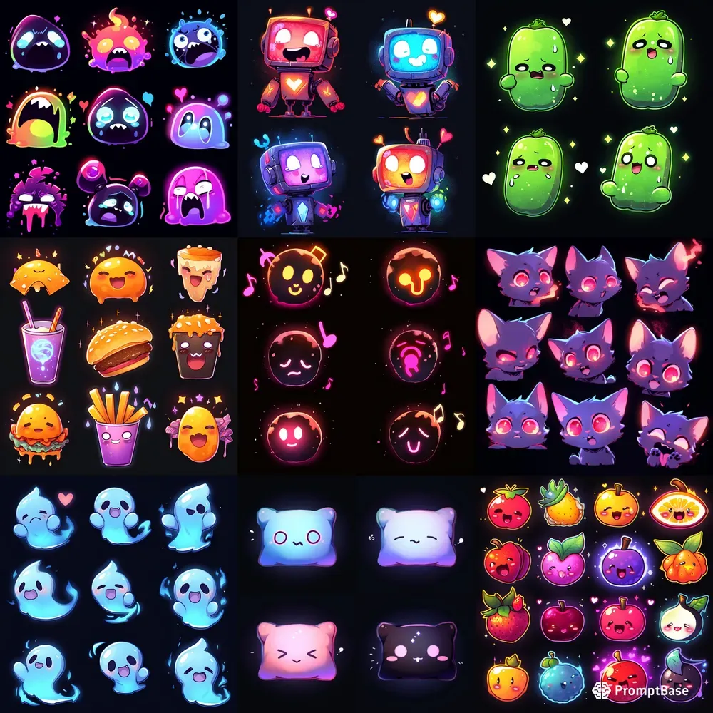 Cute Glowing Emojis Midjourney Prompt | PromptBase