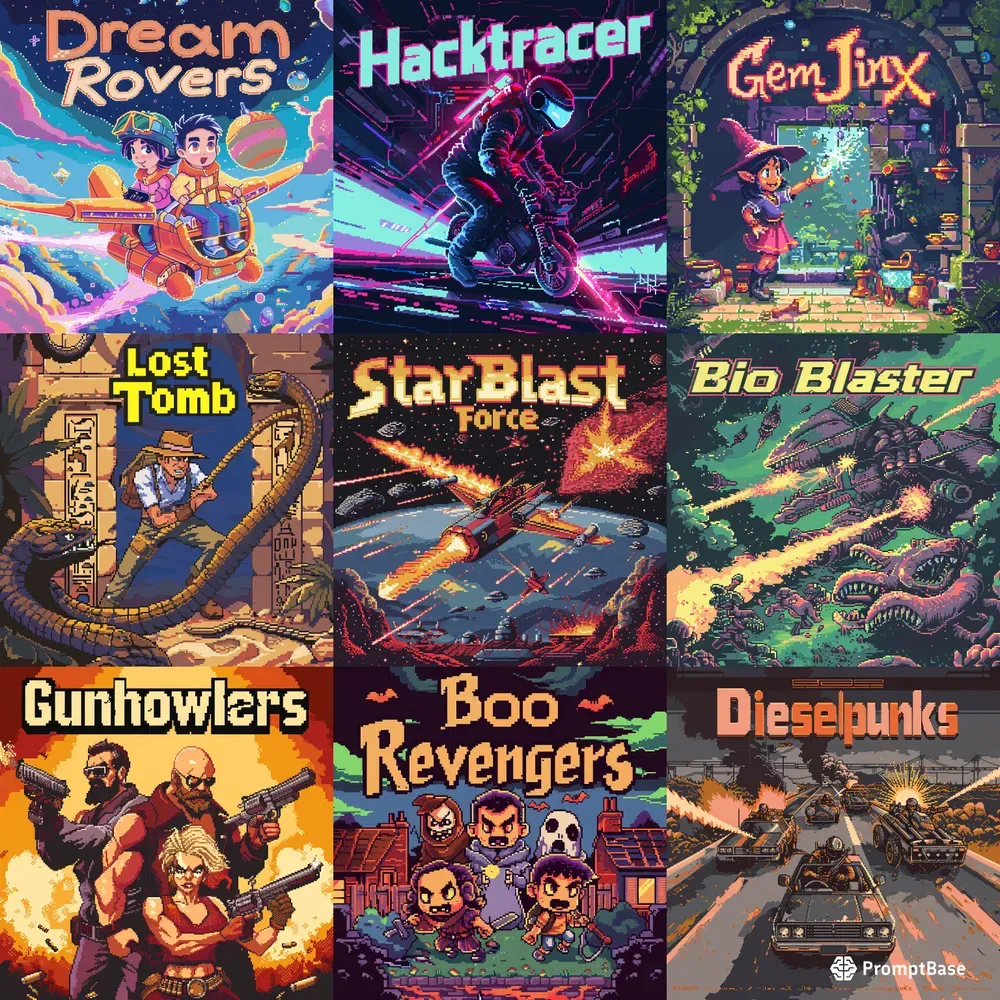 Pixel Art Game Covers 8-bit Midjourney Prompt | PromptBase