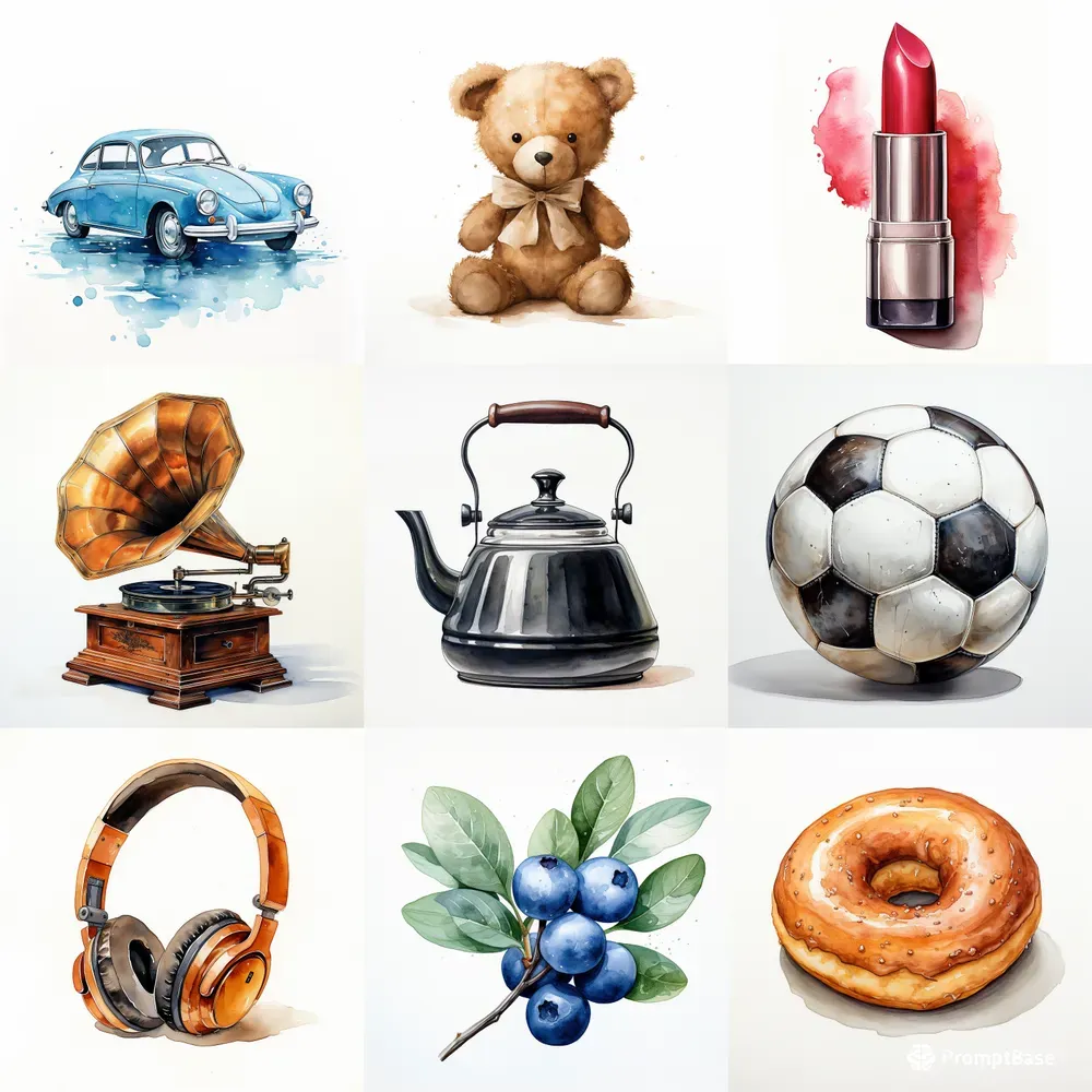 Watercolor Clip Art Of Any Objects Midjourney Prompt | PromptBase