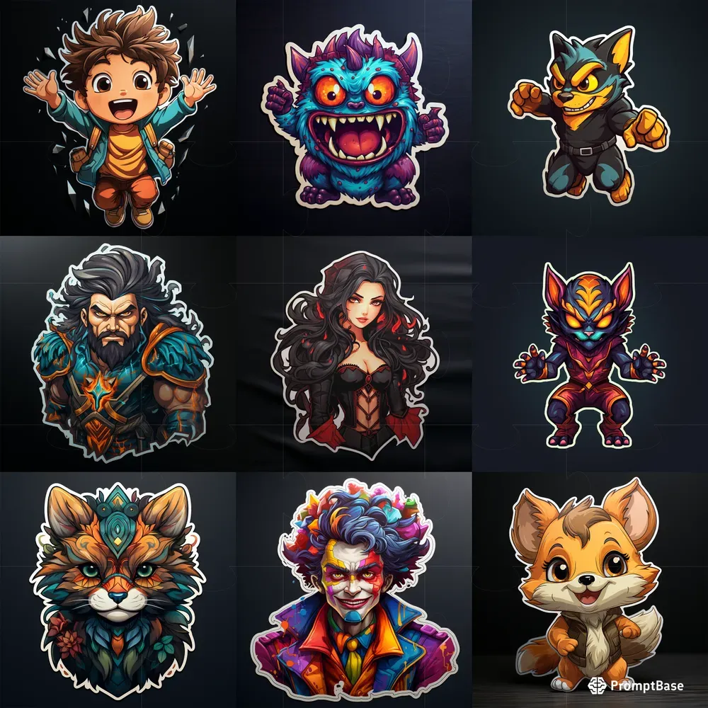 2D Playfun Sticker Characters Midjourney Prompt | PromptBase