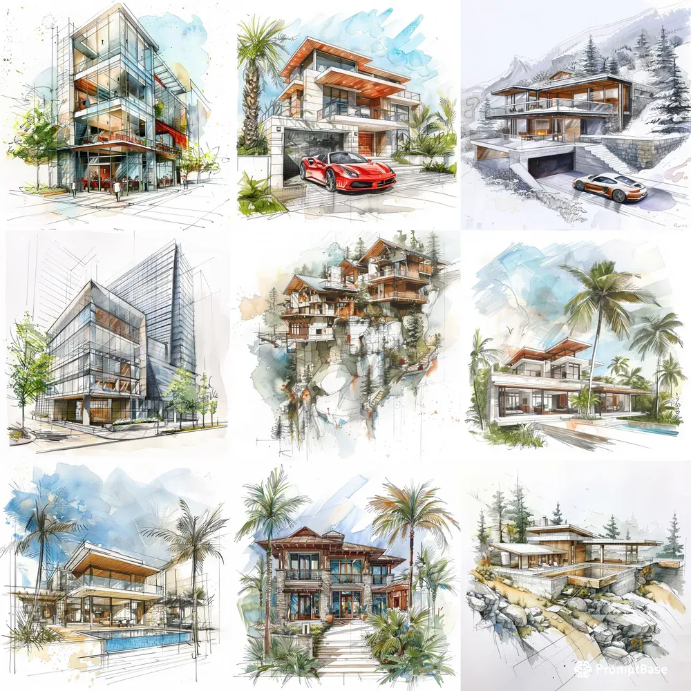 Conceptual Architectural Design Sketches Midjourney Prompt | PromptBase