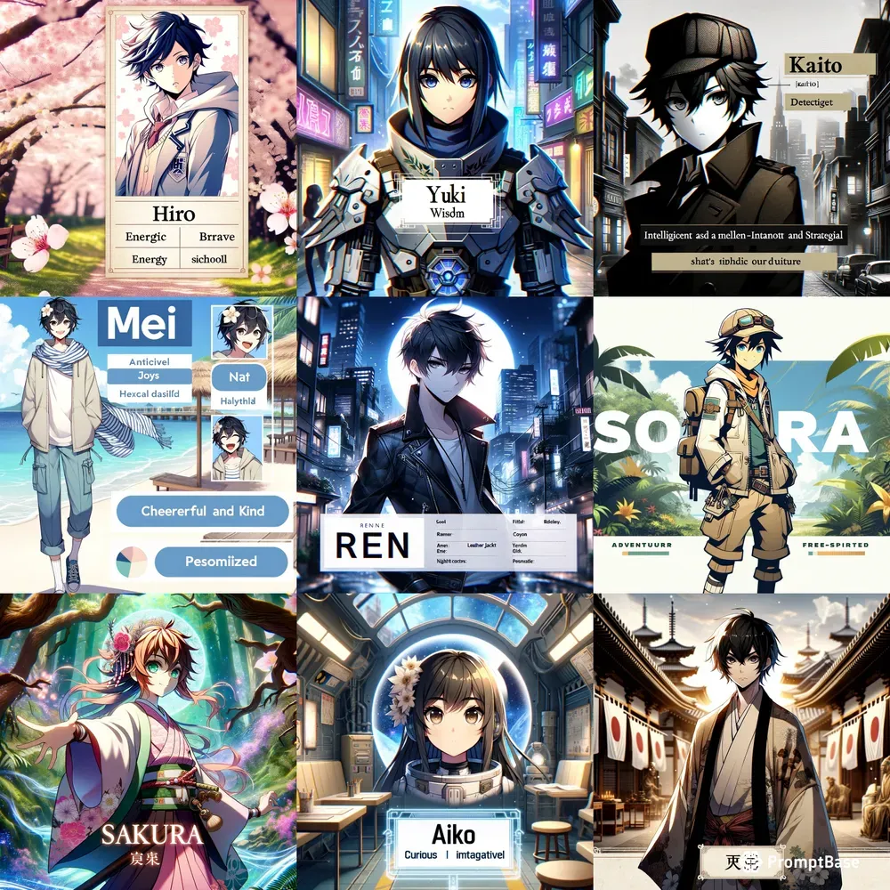 Anime Characters And Name Visualizations DALL·E Prompt | PromptBase