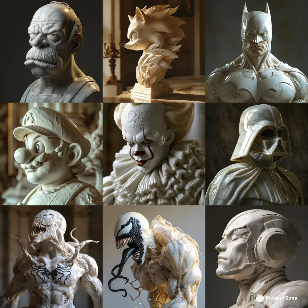 Realistic Marble Statues Of Characters Midjourney Prompt | PromptBase