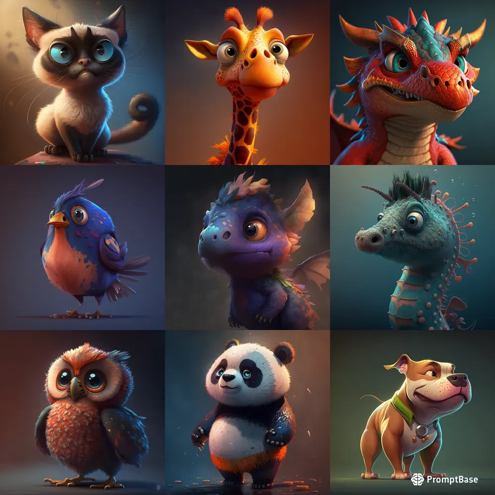 Pixar Art Style Animal Characters Midjourney Prompt | PromptBase