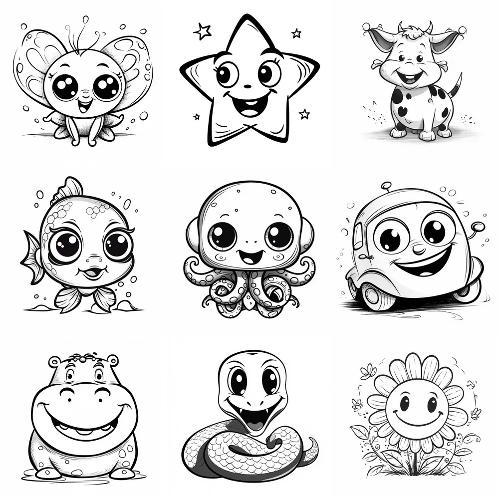 Coloring Characters For Toddlers Midjourney Prompt | PromptBase