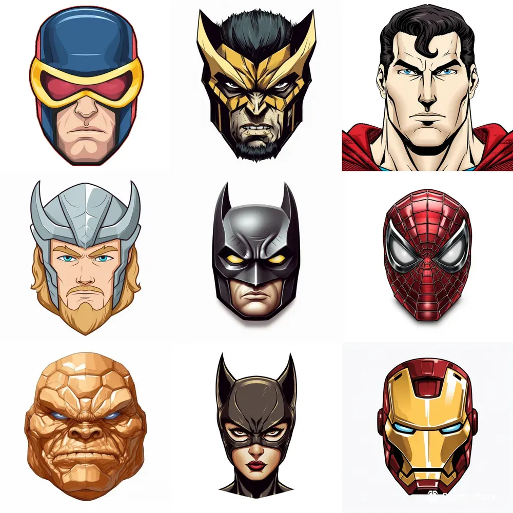 Super Heroes Head Vector Logos Midjourney Prompt | PromptBase