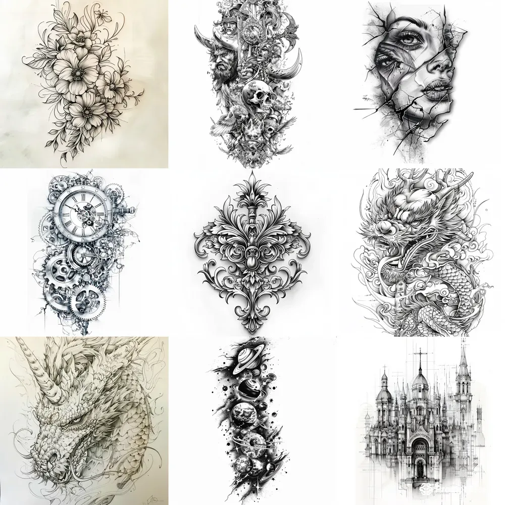 Detailed Tattoo Designs Illustrations Midjourney Prompt | PromptBase