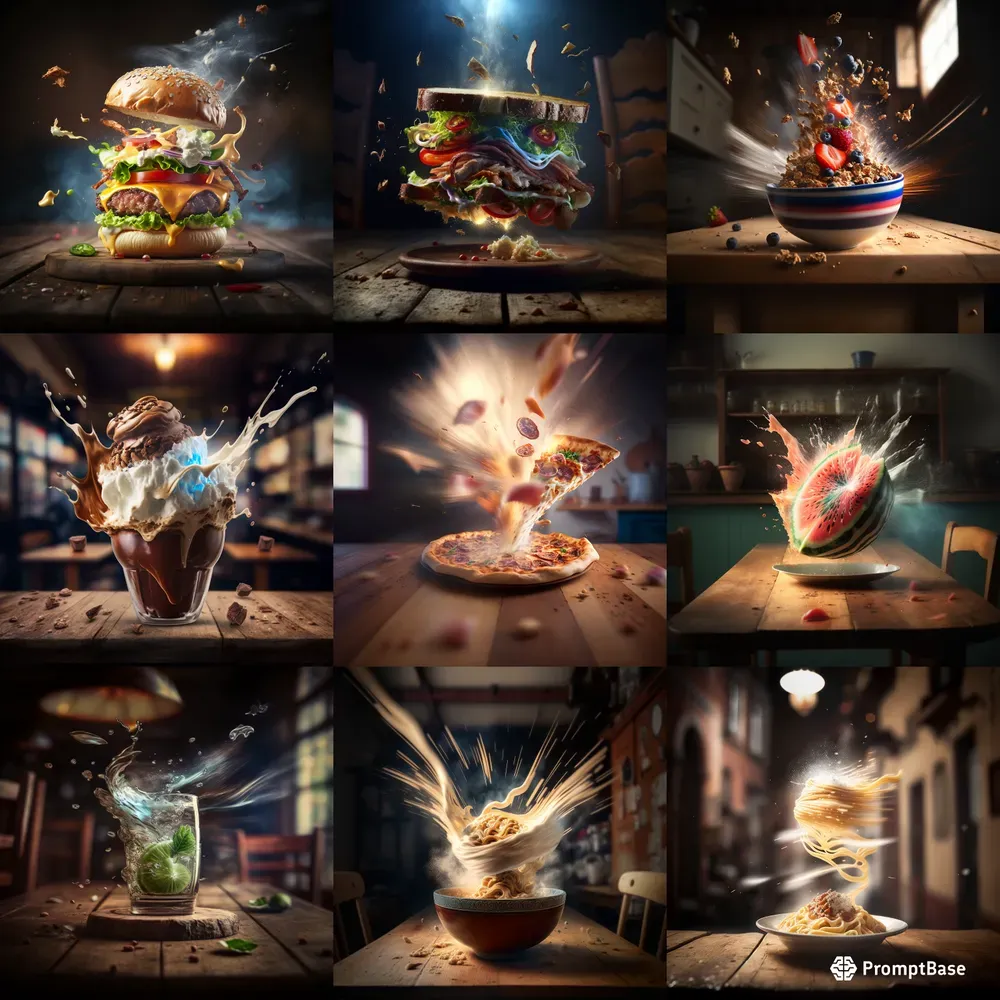 Realistic Food Explosion Photographs Midjourney Prompt | PromptBase