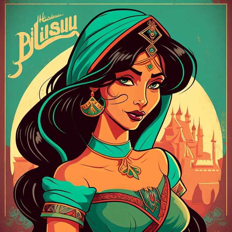 Vintage Retro Style Disney Princesses Midjourney Prompt | PromptBase