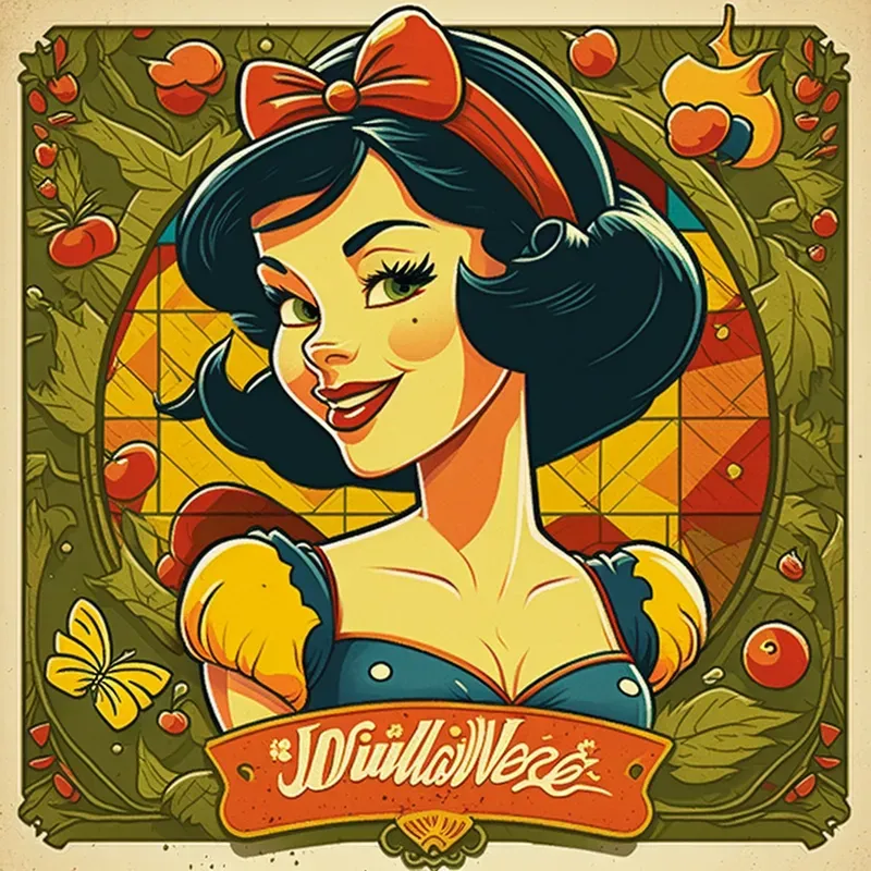 Vintage Retro Style Disney Princesses Midjourney Prompt | PromptBase