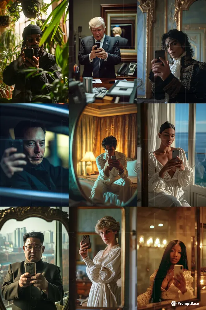 Celebrity Mirror Selfies Midjourney Prompt | PromptBase