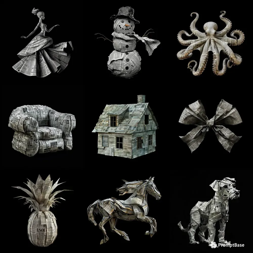 Objects Made Entirely Of Newspapers Midjourney Prompt | PromptBase