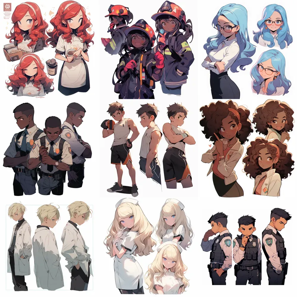 Dynamic 2D Character Poses Midjourney Prompt | PromptBase