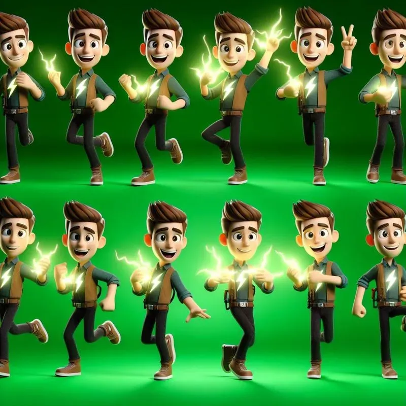 Green Screen 3D Characters Multiple Poses DALL·E Prompt | PromptBase