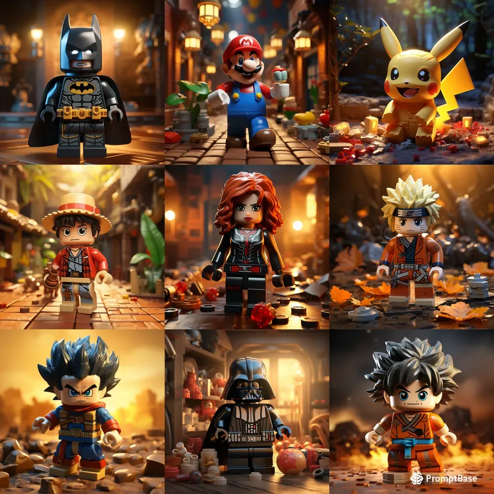 Realistic Lego Characters Vibrant Colors Midjourney Prompt | PromptBase