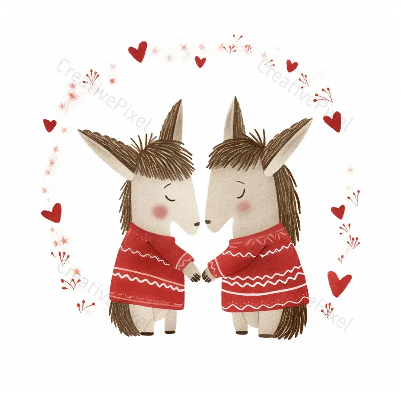 Cute 2D Animals In Love Midjourney Prompt | PromptBase
