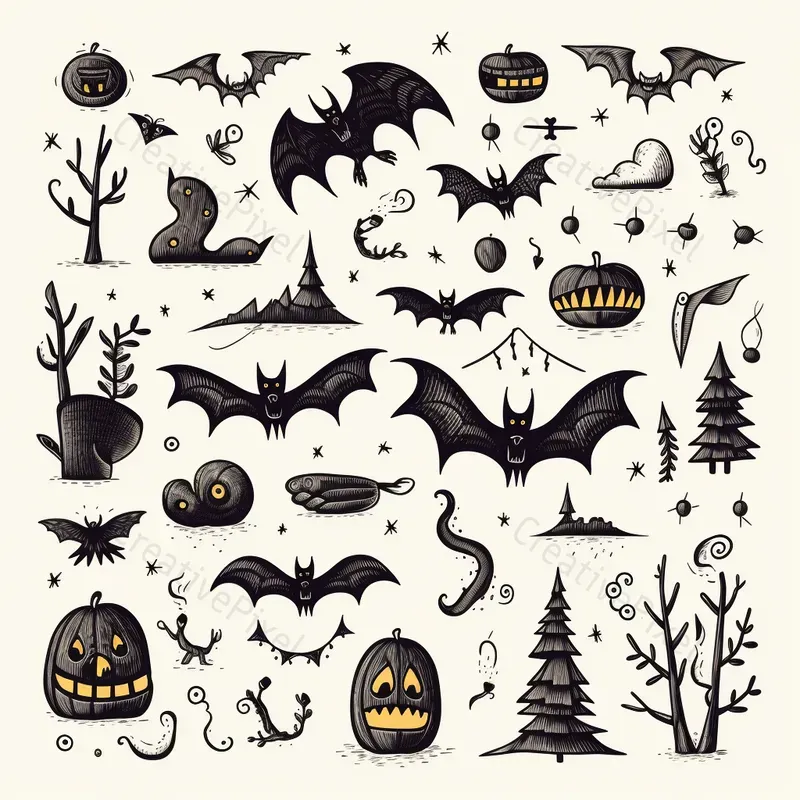 Halloween Doodle Cliparts Midjourney Prompt | PromptBase