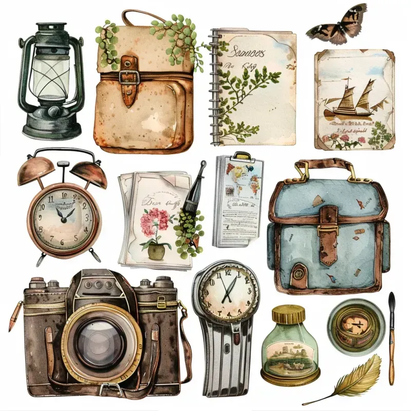 Vintage Junk Journal Stickers Cliparts Midjourney Prompt | PromptBase