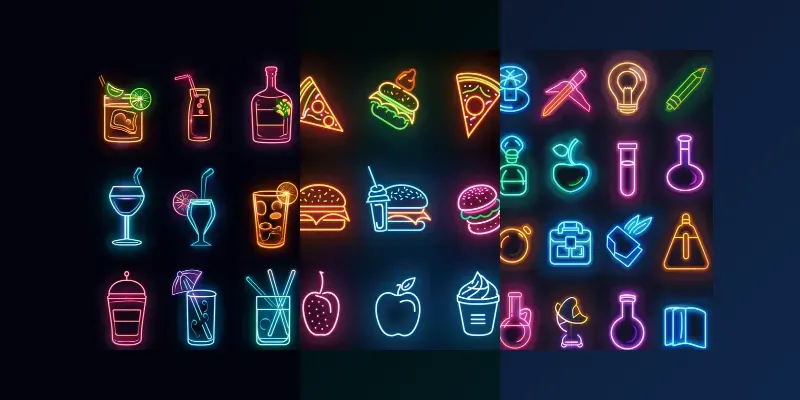 Neon Icon Sets Modern Sleek Design Generator App | PromptBase
