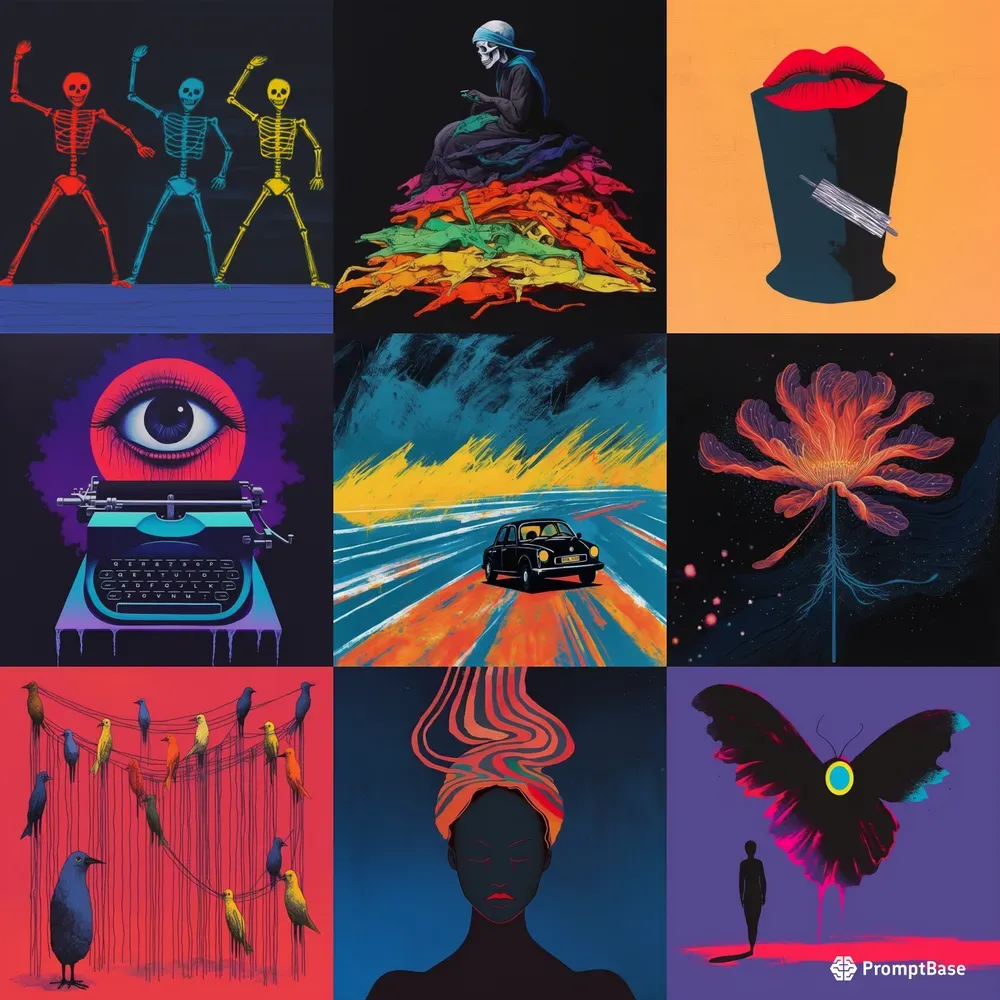 Vibrant Weird Posters Midjourney Prompt | PromptBase