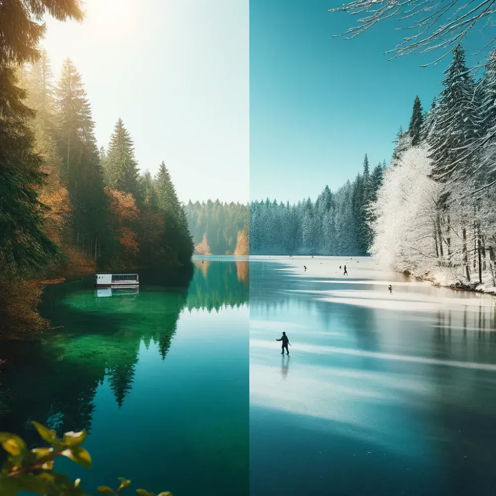 Split Photograph Of Different Seasons DALL·E Prompt | PromptBase
