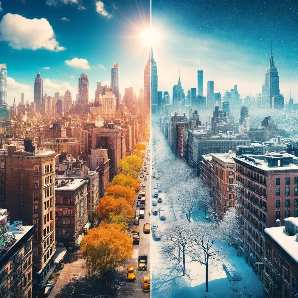 Split Photograph Of Different Seasons DALL·E Prompt | PromptBase