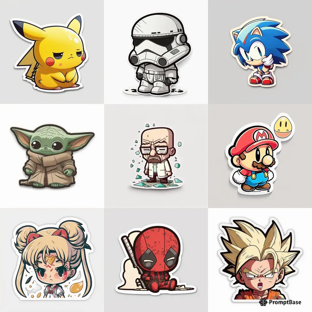 Cute 2D Anime Style Stickers Midjourney Prompt | PromptBase