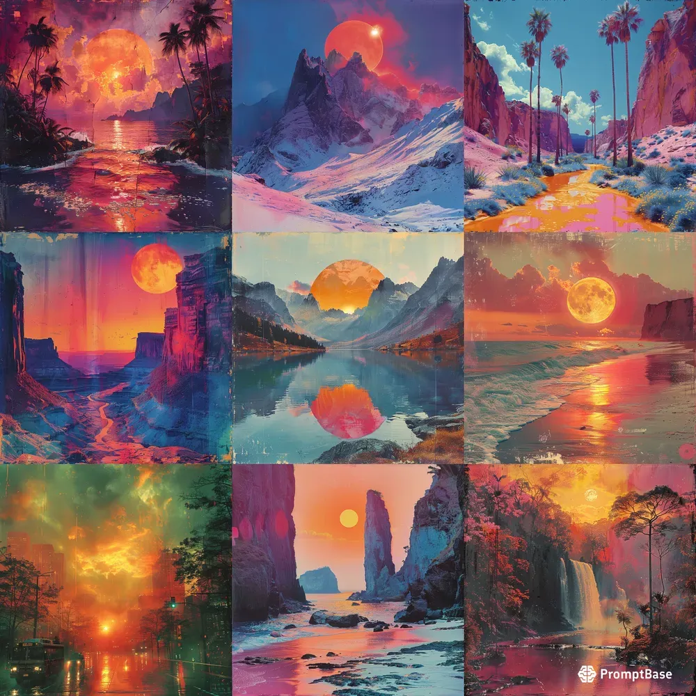 High Contrast Surreal Landscape Collages Midjourney Prompt | PromptBase