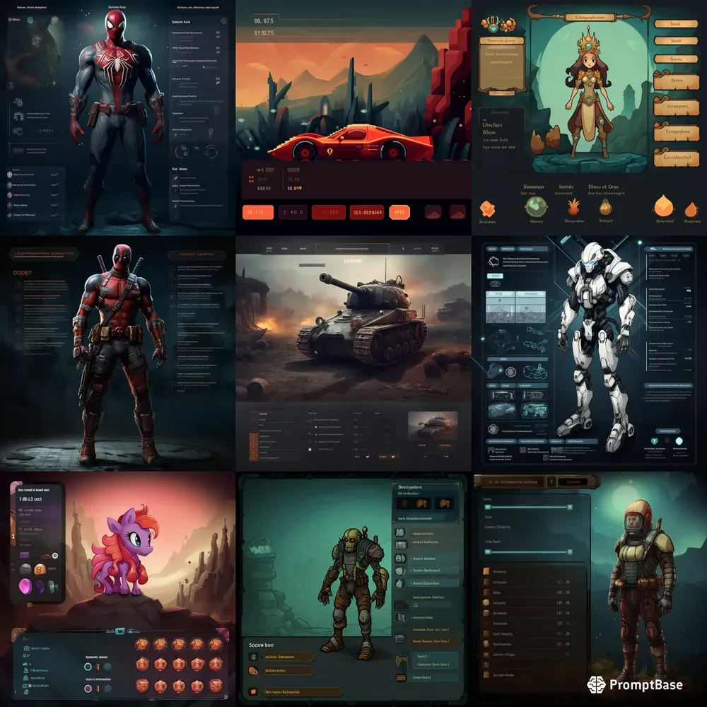 Character Interface Game Designs Midjourney Prompt | PromptBase