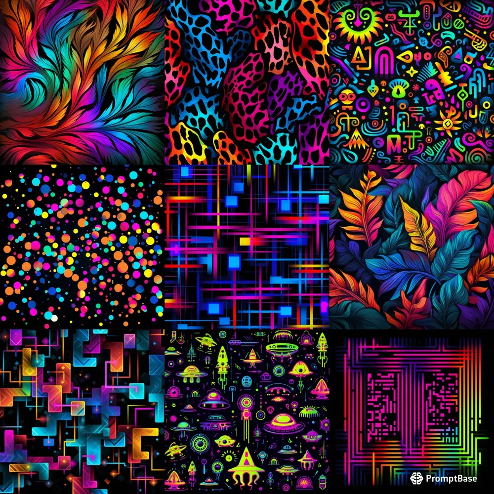 Creative Neon Pop Patterns Midjourney Prompt | PromptBase