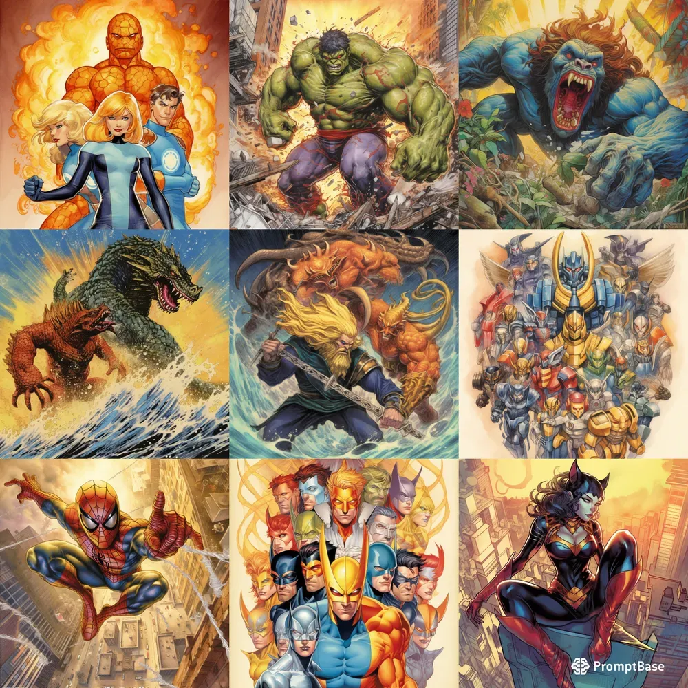 Old School Colored Comics Midjourney Prompt | PromptBase