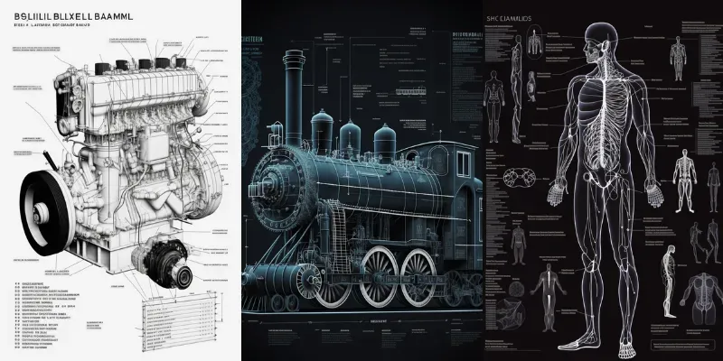 Diagrammatic Blueprint Drawings Midjourney Prompt | PromptBase