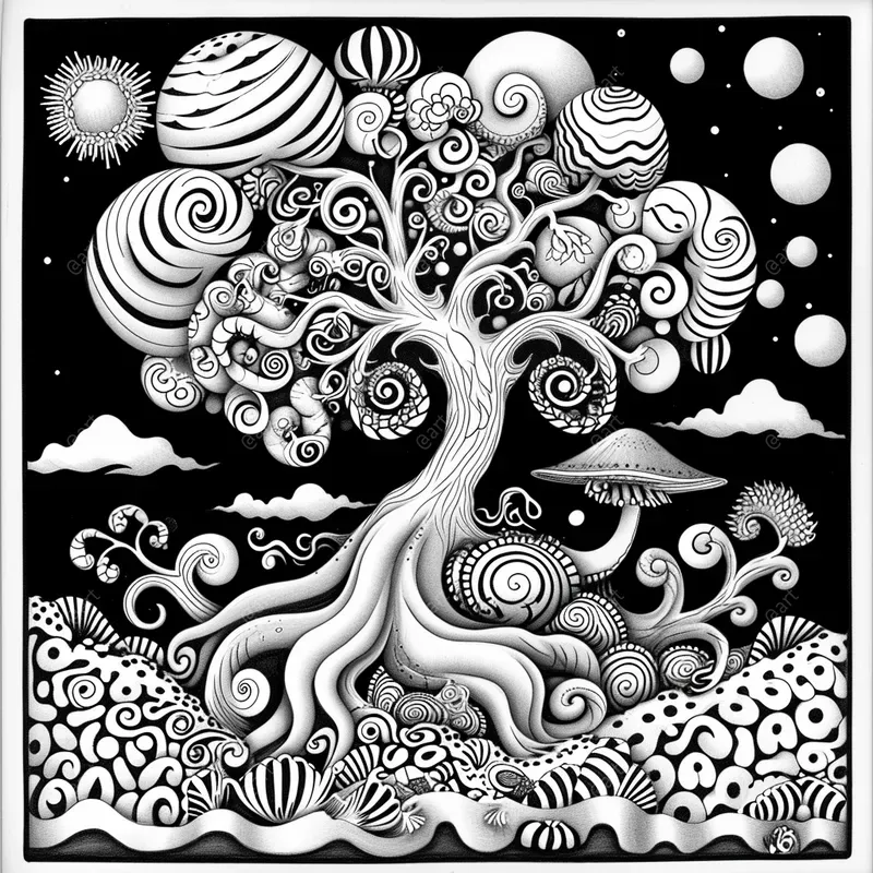 Dmt Zentangle Coloring Art Midjourney Prompt | PromptBase