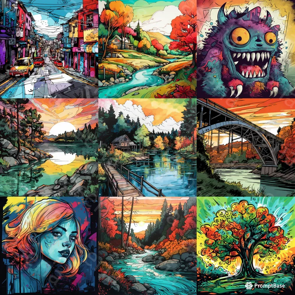 Colorful Ink Drawings Midjourney Prompt | PromptBase