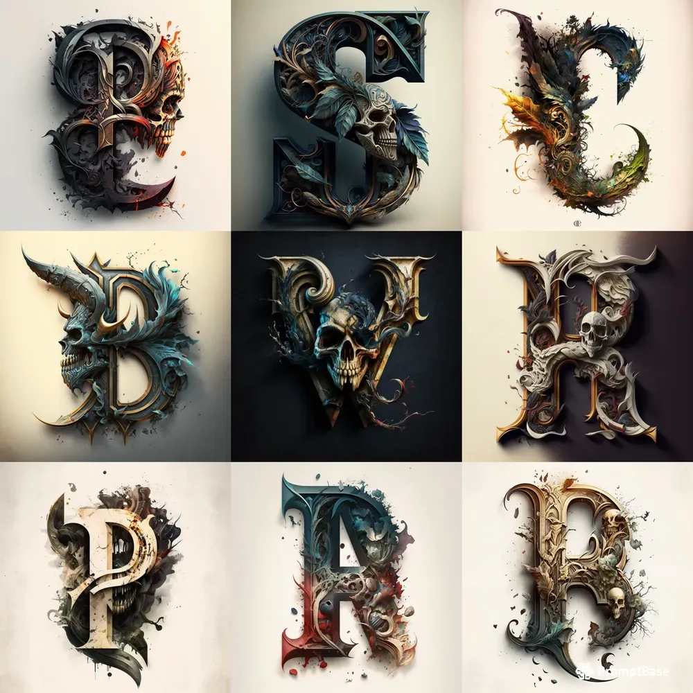 Terrifying Bones Lettering Logos Midjourney Prompt | PromptBase