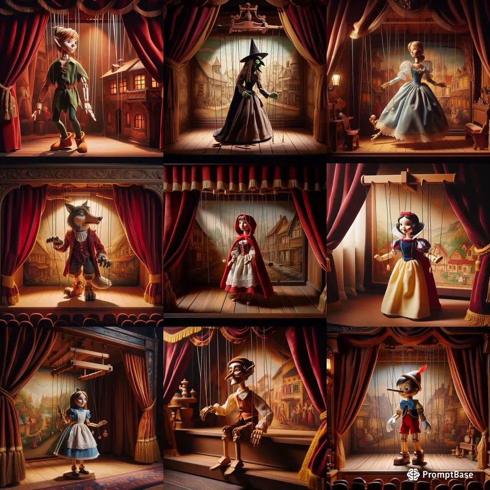 Classic Fairytale Puppets On Stages DALL·E Prompt | PromptBase
