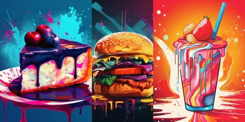 Neon Pop Art Food Posters Midjourney Prompt | PromptBase