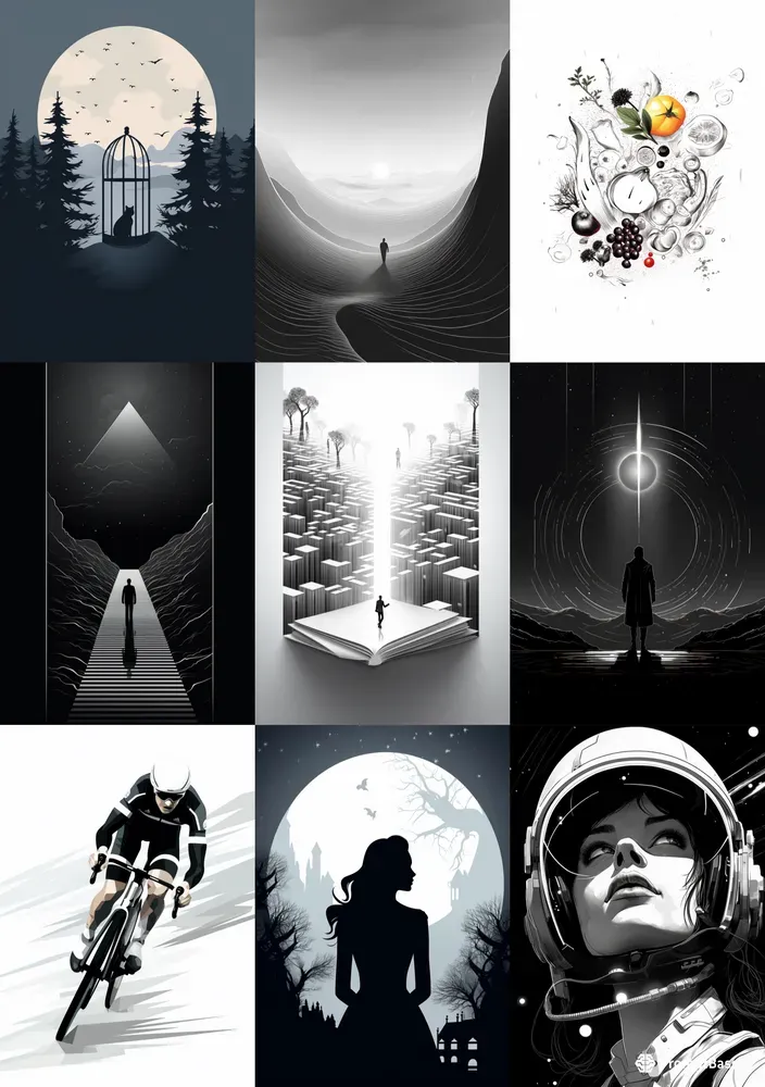 Monochromatic Minimal Book Cover Art Midjourney Prompt | PromptBase