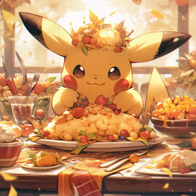 Thanksgiving Pokemon Anime Cuteness Midjourney Prompt | PromptBase