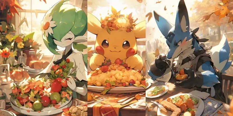 Thanksgiving Pokemon Anime Cuteness Midjourney Prompt | PromptBase