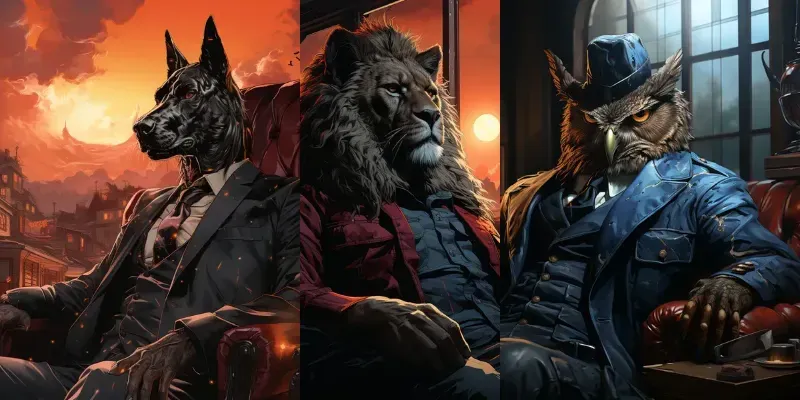 Cosmic Mafia Animal Bosses Midjourney Prompt | PromptBase