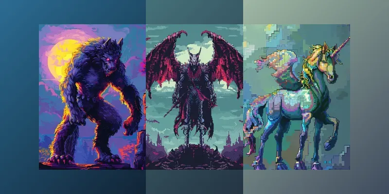 Mythical Creatures Pixel Art Midjourney Prompt | PromptBase