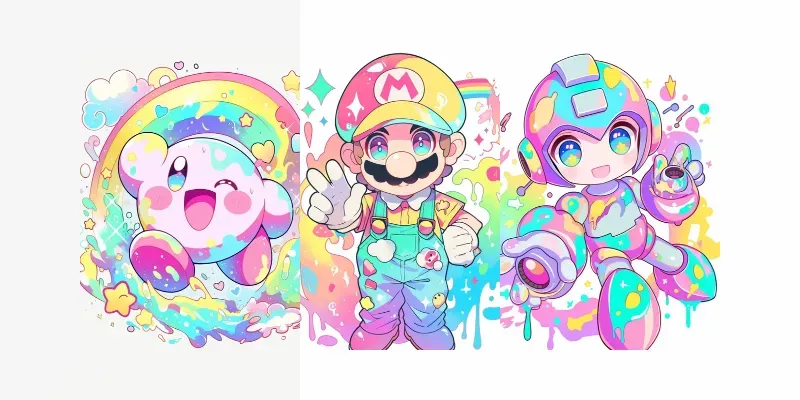 Nintendo Characters In Rainbow Cartoons Midjourney Prompt | PromptBase