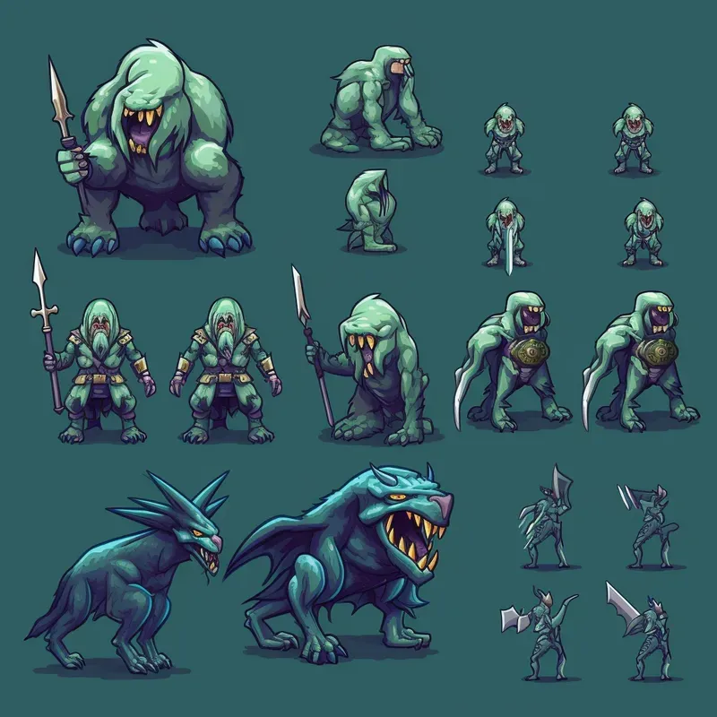 Indie Game Enemy Creature Sprites Midjourney Prompt | PromptBase